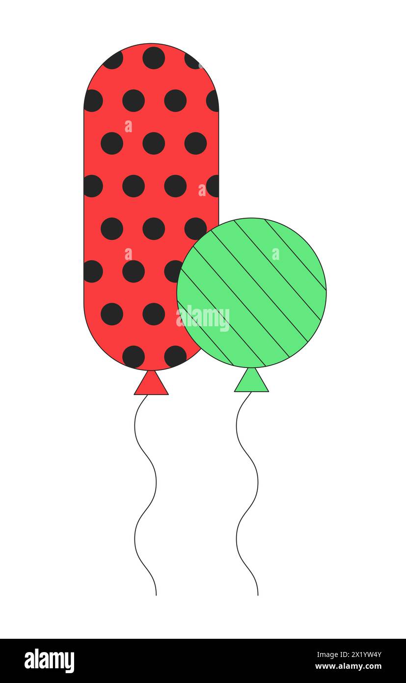 Floating helium balloons for birthday party 2D linear cartoon object ...