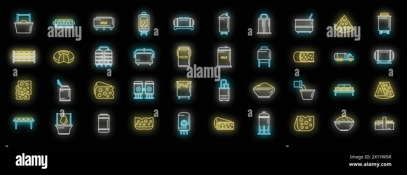 Cheese production icons set outline vector. Milk food. Making butter ...