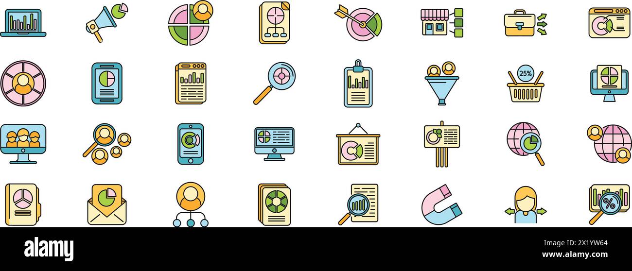 Market Segmentation Icons Set Outline Vector Customer Audience Client Business Thin Line Color