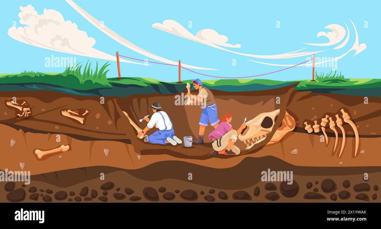 Archaeologist dig fossils. Archeological works, archaeology scientist ...