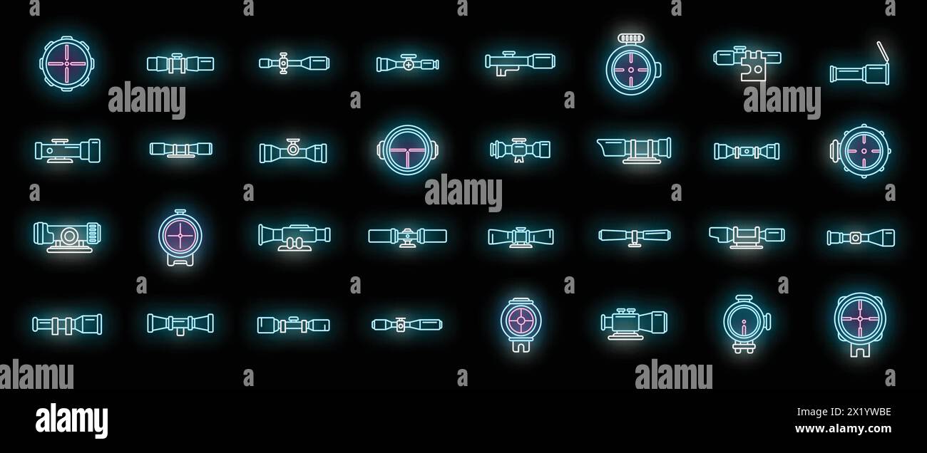 Telescopic sight icons set outline vector. Sniper scope. Target cross ...