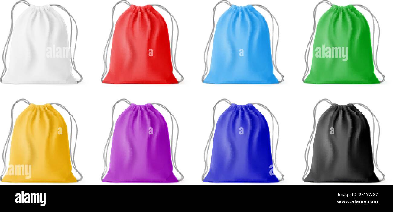 Sport sacks. Realistic gym backpack on nylon string strap cord ...