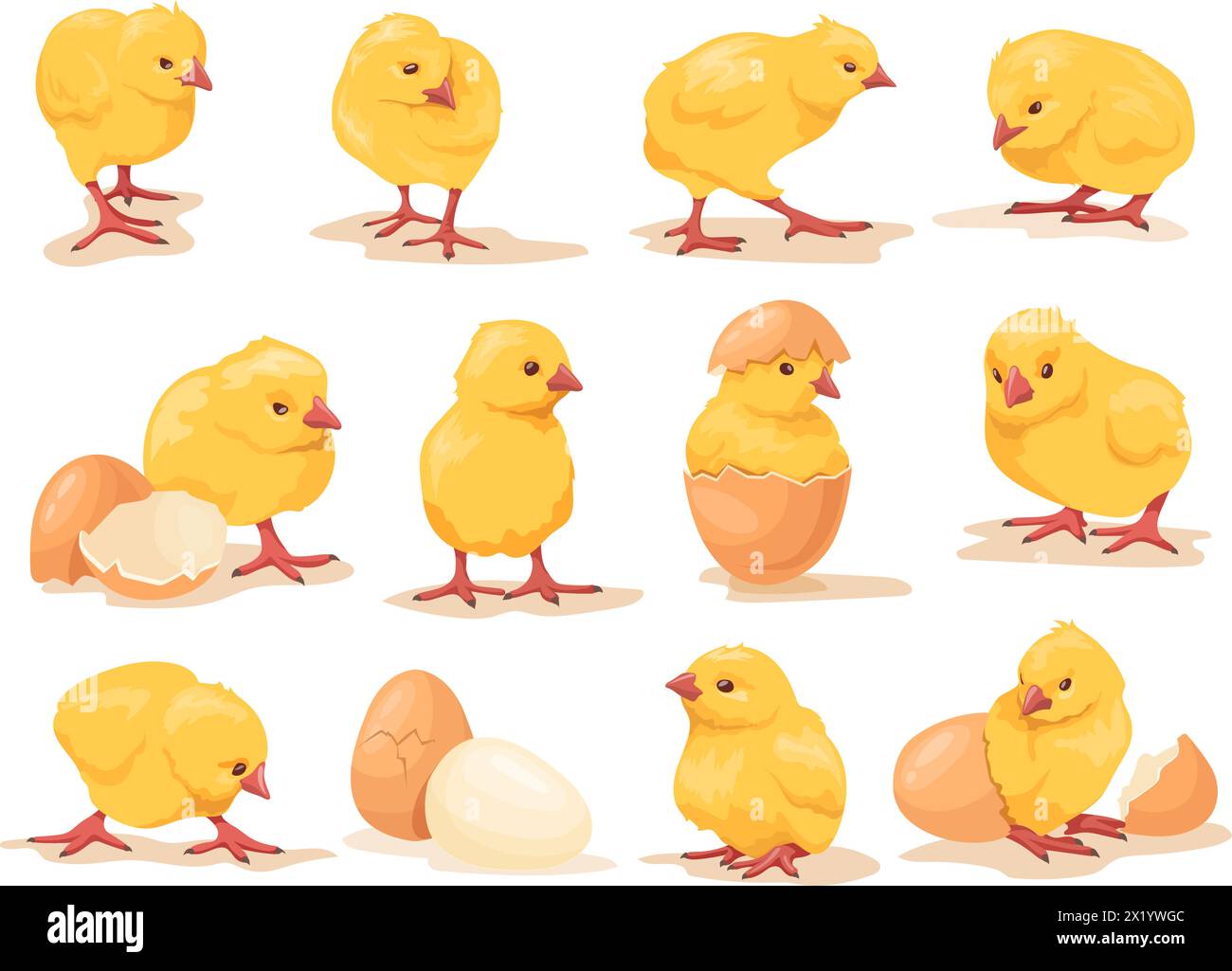 Cartoon hatched chicks. Hatching chick with little wings, baby chicken ...