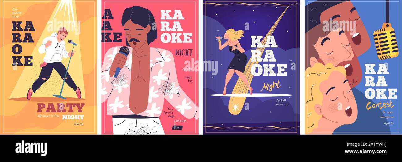 Karaoke singers posters. Young adult singer battle or vocal competition ...