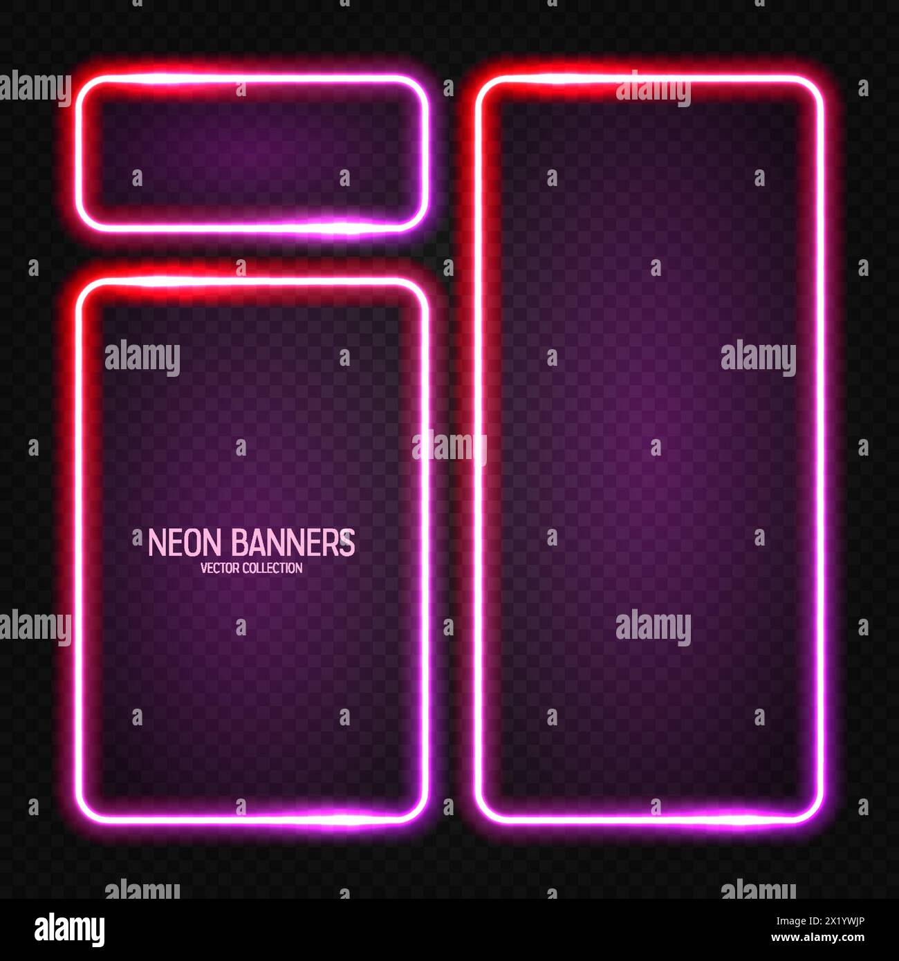 Glowing neon banners, illuminated colorful square frames. Shiny vibrant ...