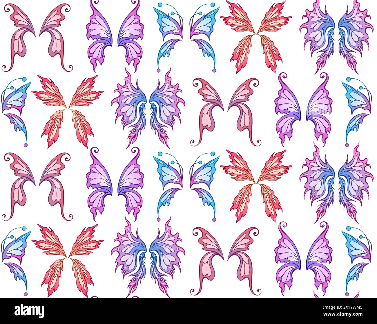 Vector seamless magic pattern with cartoon fairy wings on a white ...