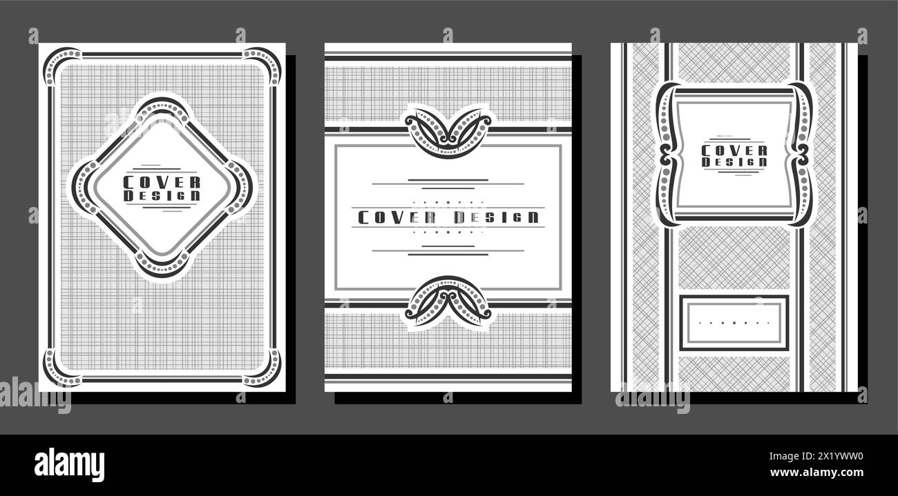 Vector Book Cover Set, collection of 3 isolated illustrations of ...