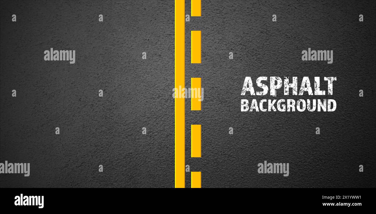 Asphalt road with yellow lane marking, concrete highway surface ...