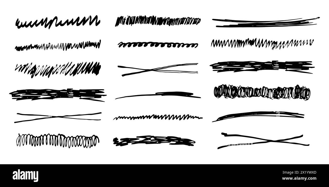 Underlines set brush stroke, marker lines grunge curve, wavy free hand ...
