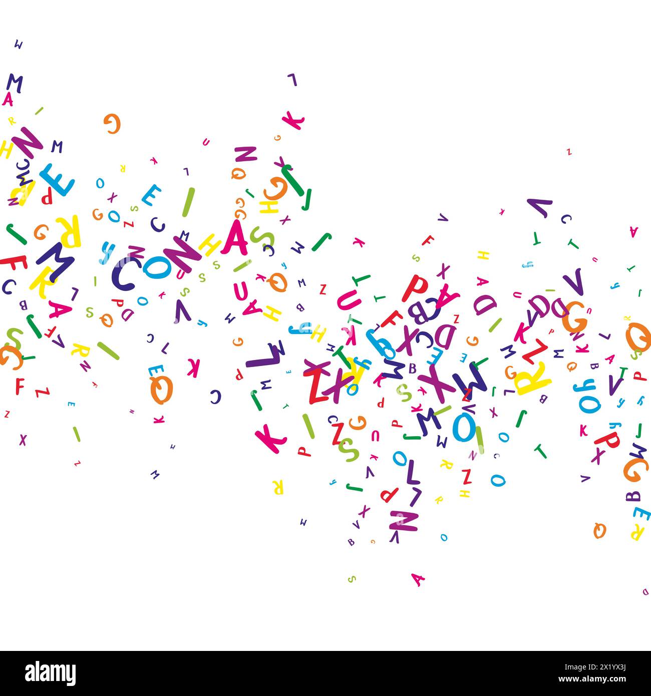 Falling letters of English language. Colorful childish flying ...