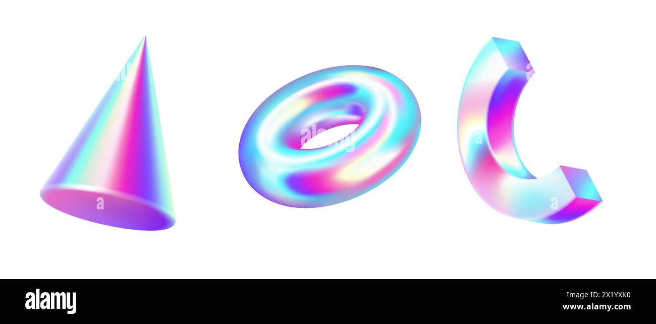 Shiny iridescent geometric shapes realistic vector illustration set ...