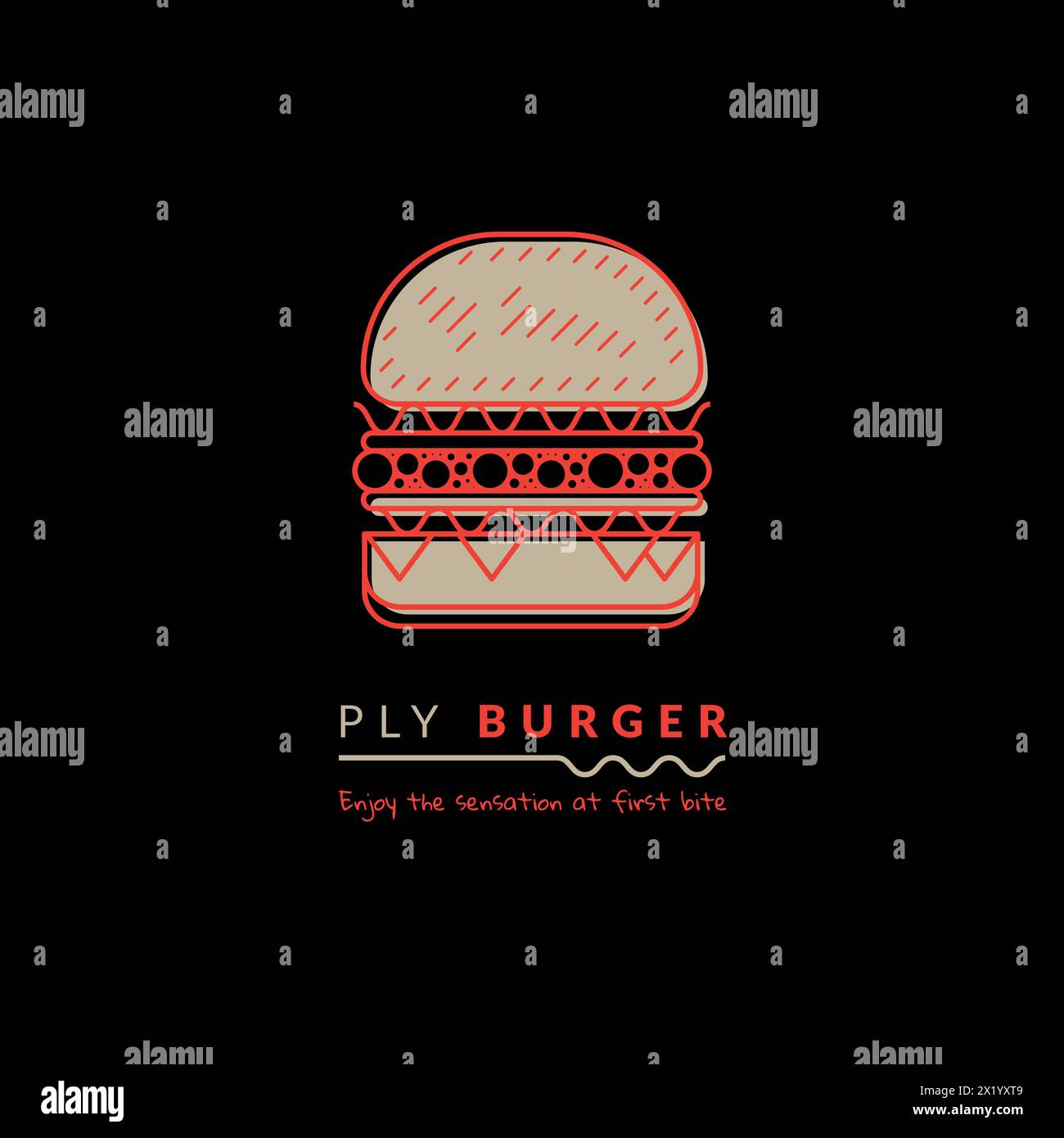 Flat burger logo design with red line art design for burger shop design ...