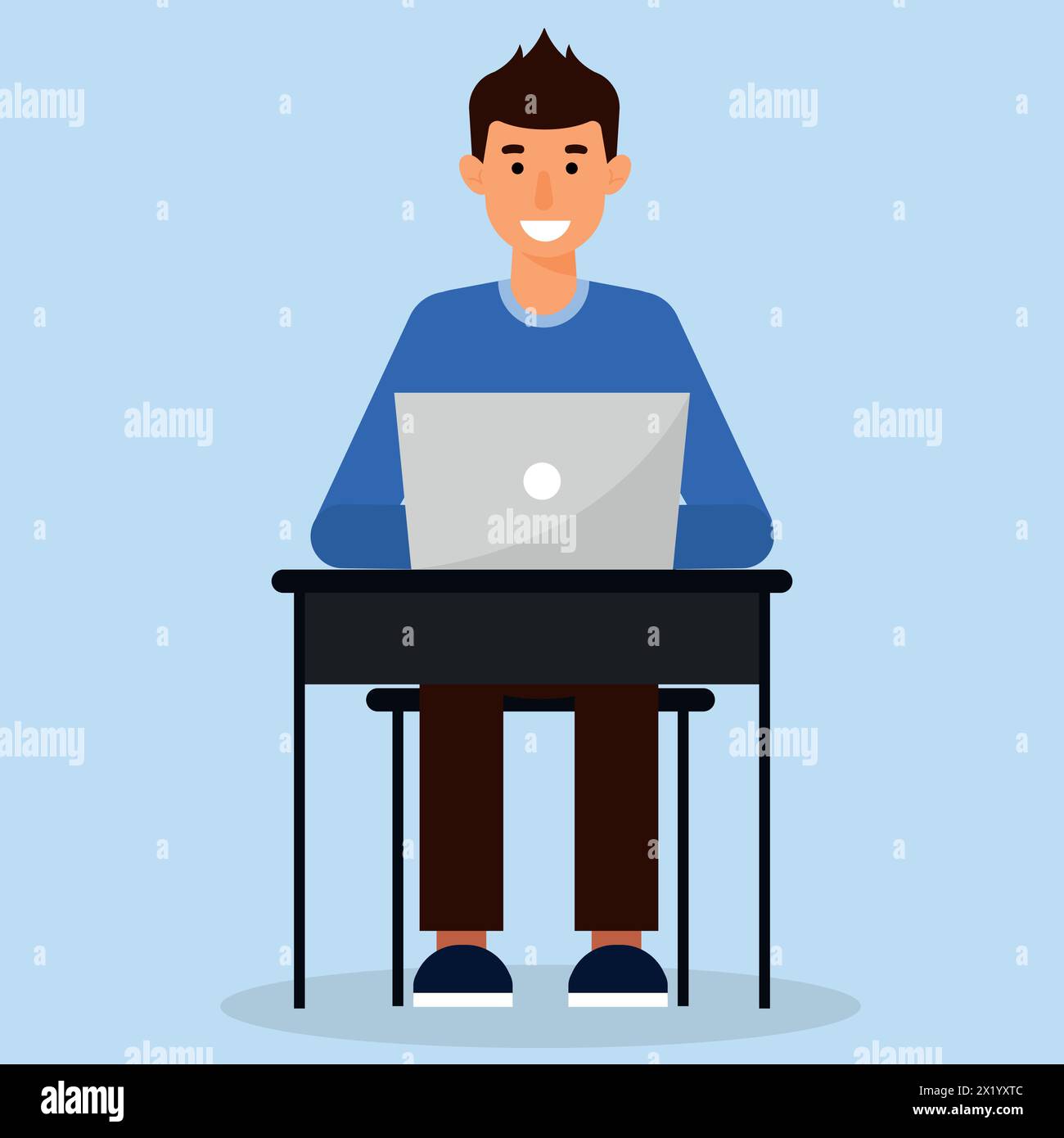 Computer on desk blue Stock Vector Images - Alamy