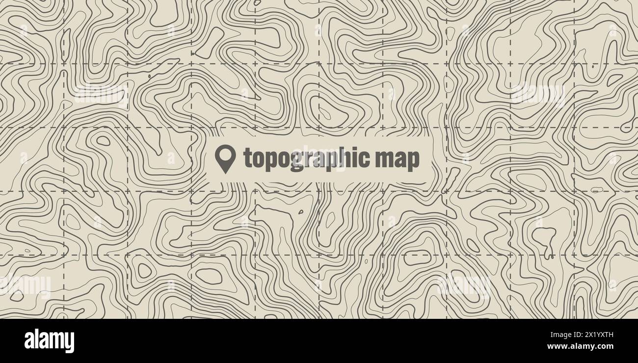 Topographic map with contour lines. Geographic terrain grid, relief ...