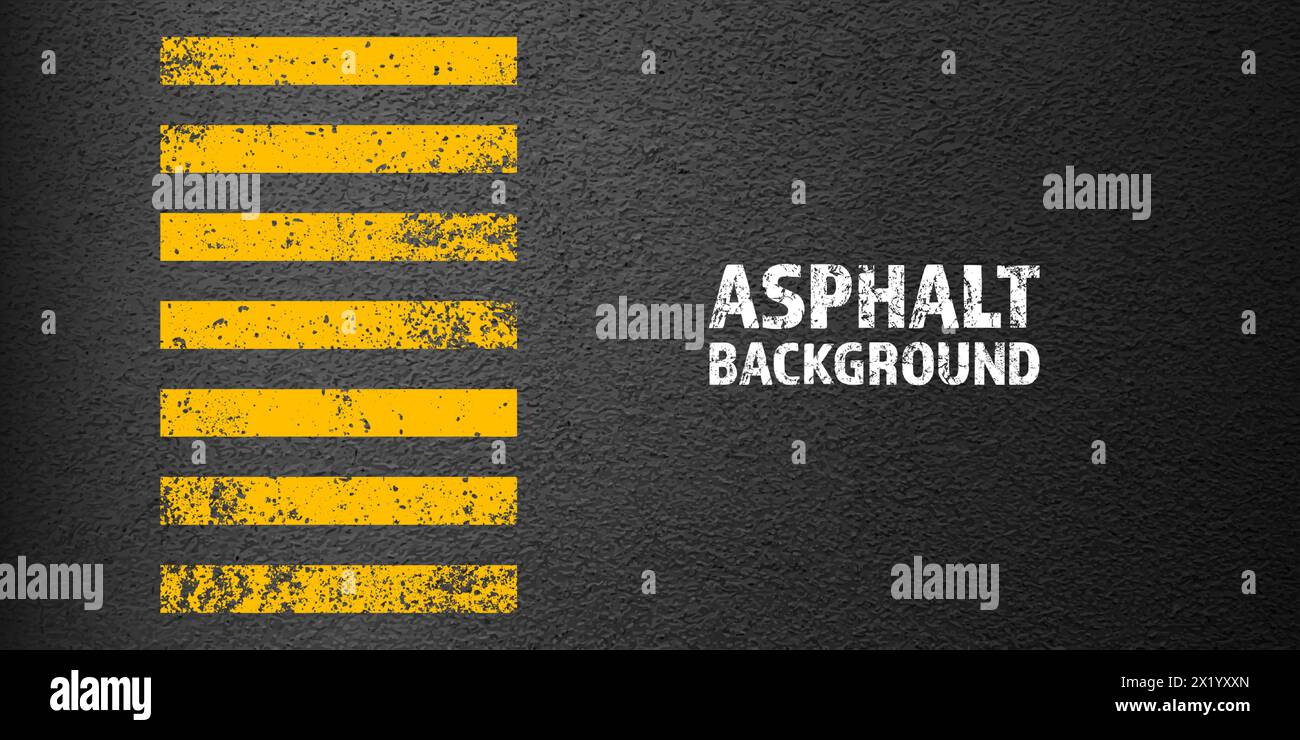 Asphalt road with yellow cracked lane marking, concrete highway surface ...
