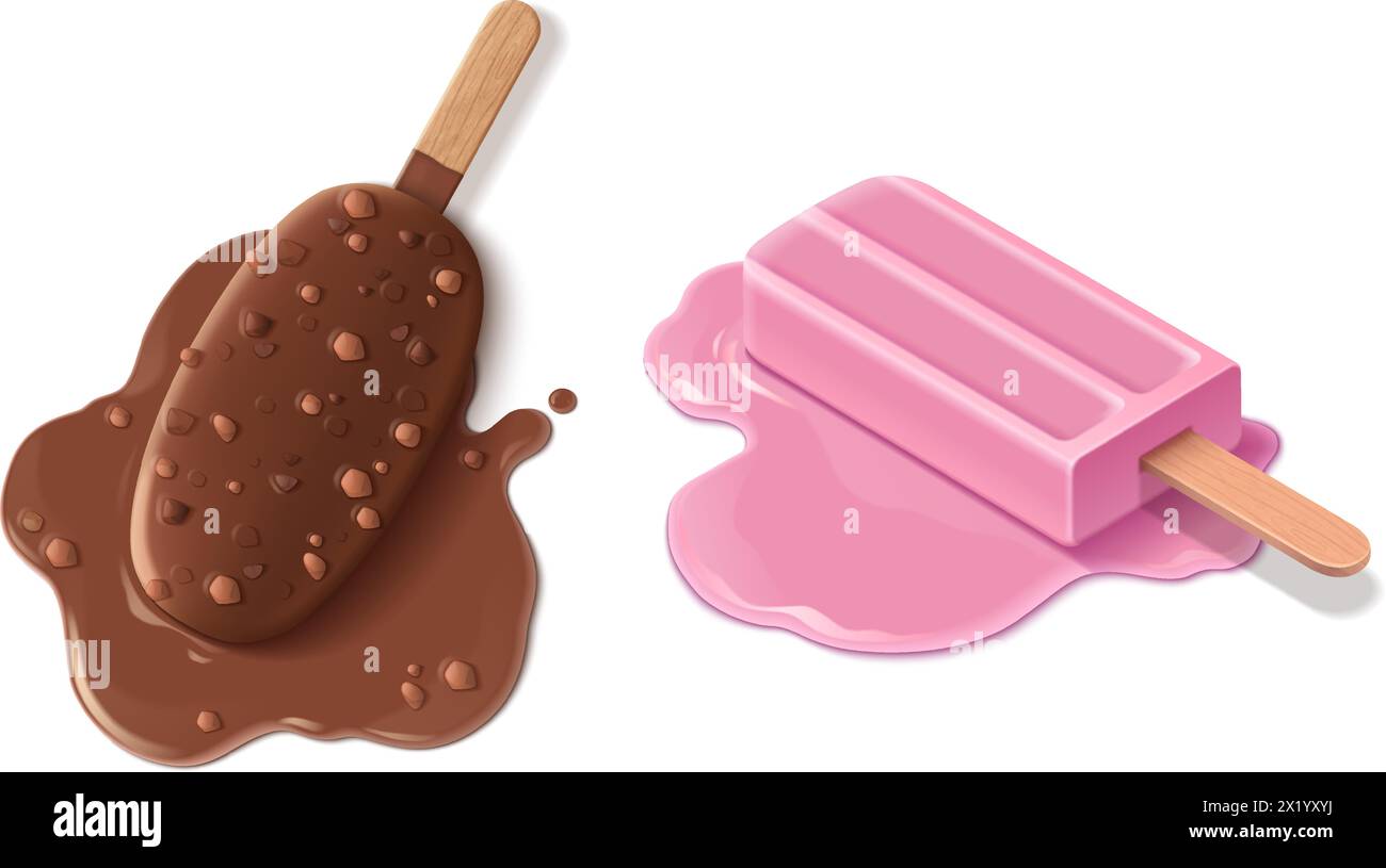 Melted ice cream set isolated on white background. Vector realistic ...
