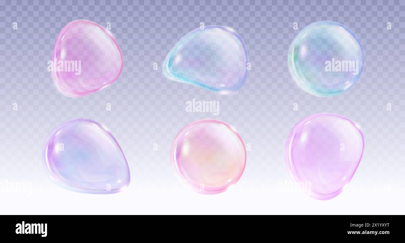 3d pink soap ball. Realistic rainbow water bubble on transparent ...