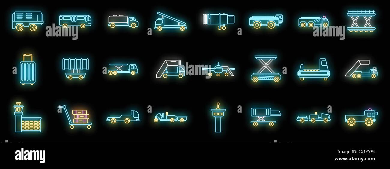 Airport ground support service icons set outline vector. Cargo aero ...