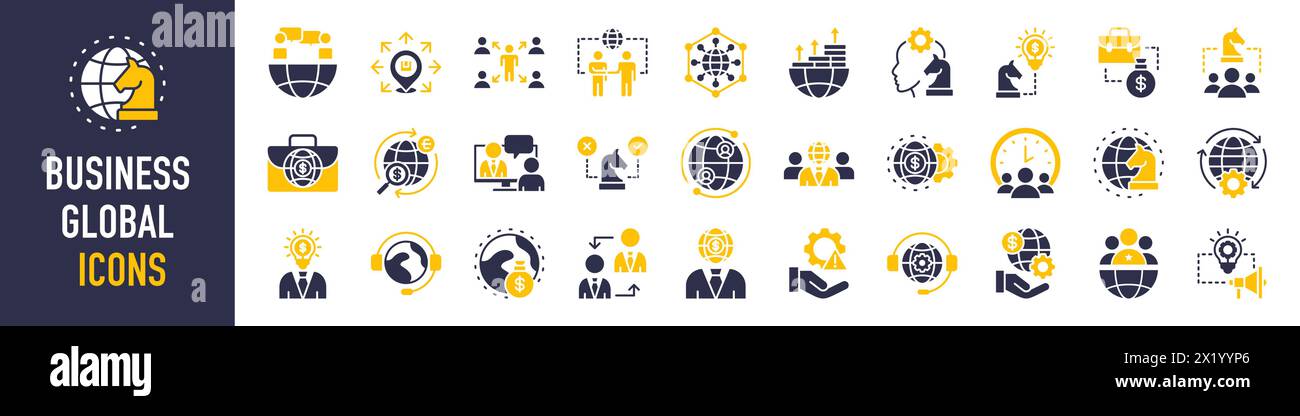 Business global icon set. Business team, meeting, partnership, startup ...