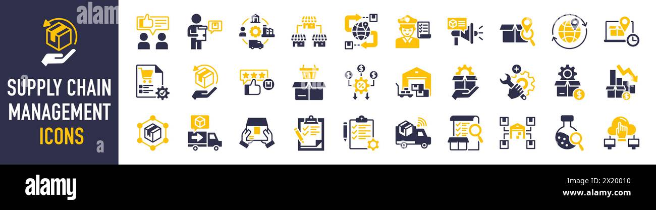 Set of icons related to supply chain management, value chain, logistic ...