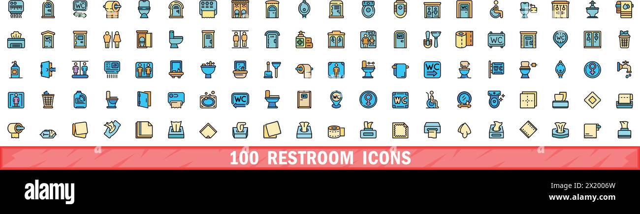 100 restroom icons set. Color line set of restroom vector icons thin ...