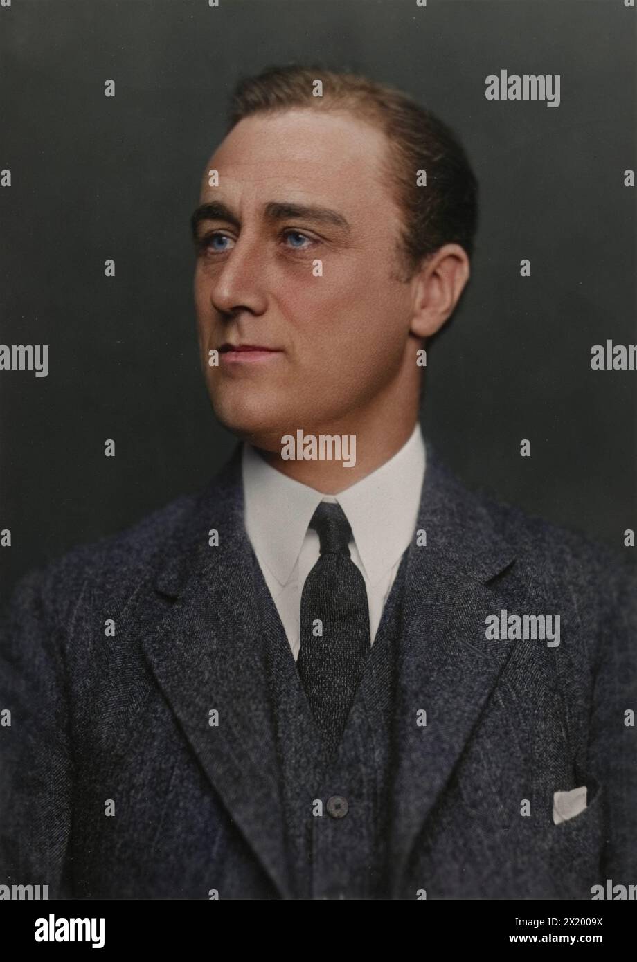 Formal head and shoulders portrait of Franklin D. Roosevelt wearing a ...