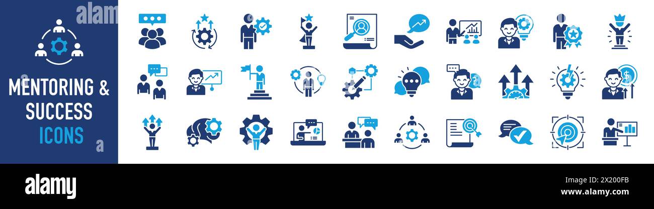 Mentoring and success icon set. concept with icon of goals, coaching, guidance, training ...