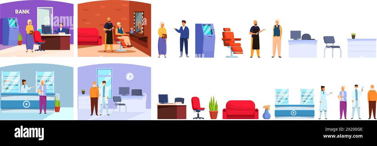 Senior client icons set cartoon vector. Beauty health manager. Medical ...