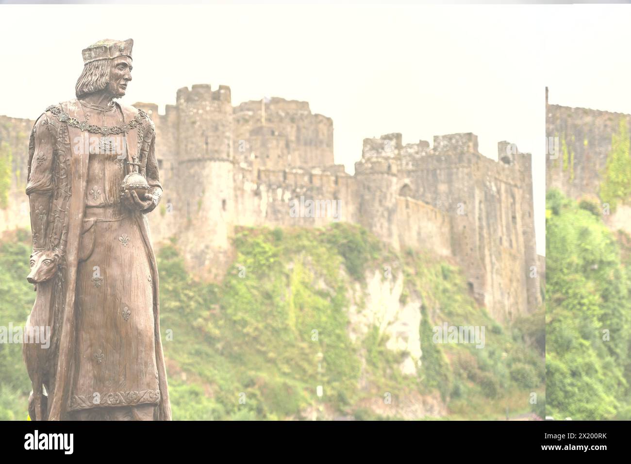 Statue of King Henry VII in front of Pembroke Castle, Pembroke, Wales ...
