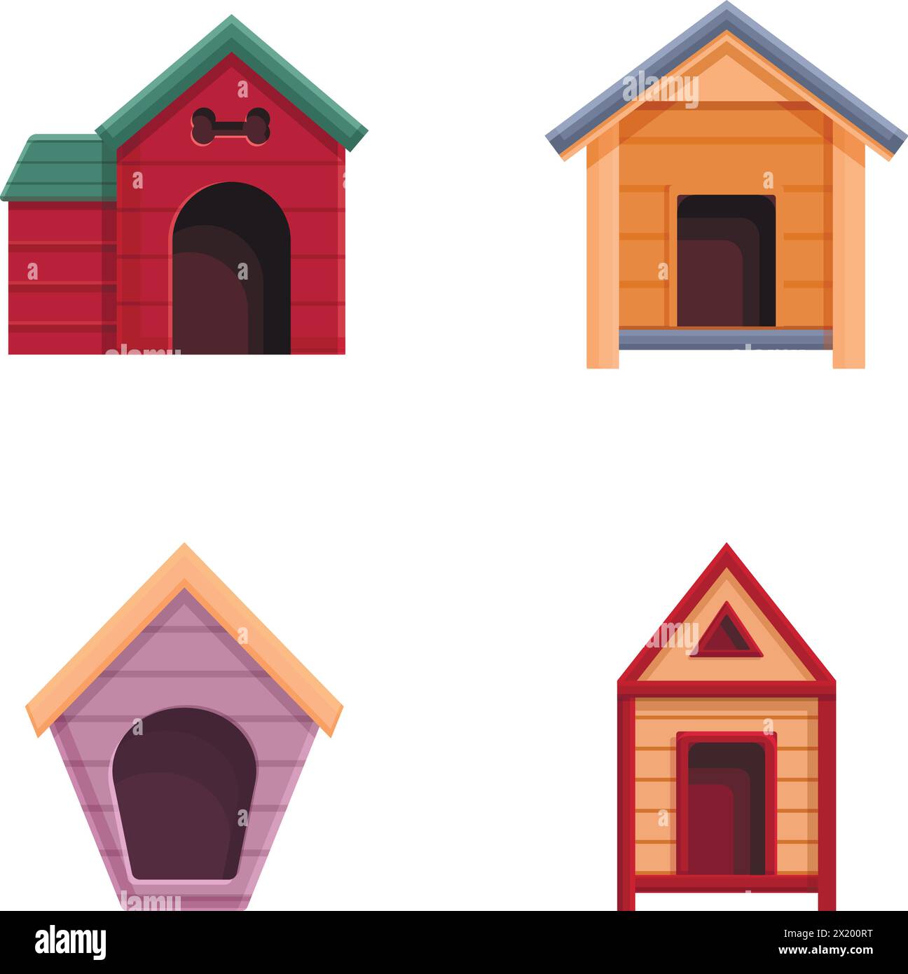Dog house icons set cartoon vector. Small cute empty dog house. Wooden ...