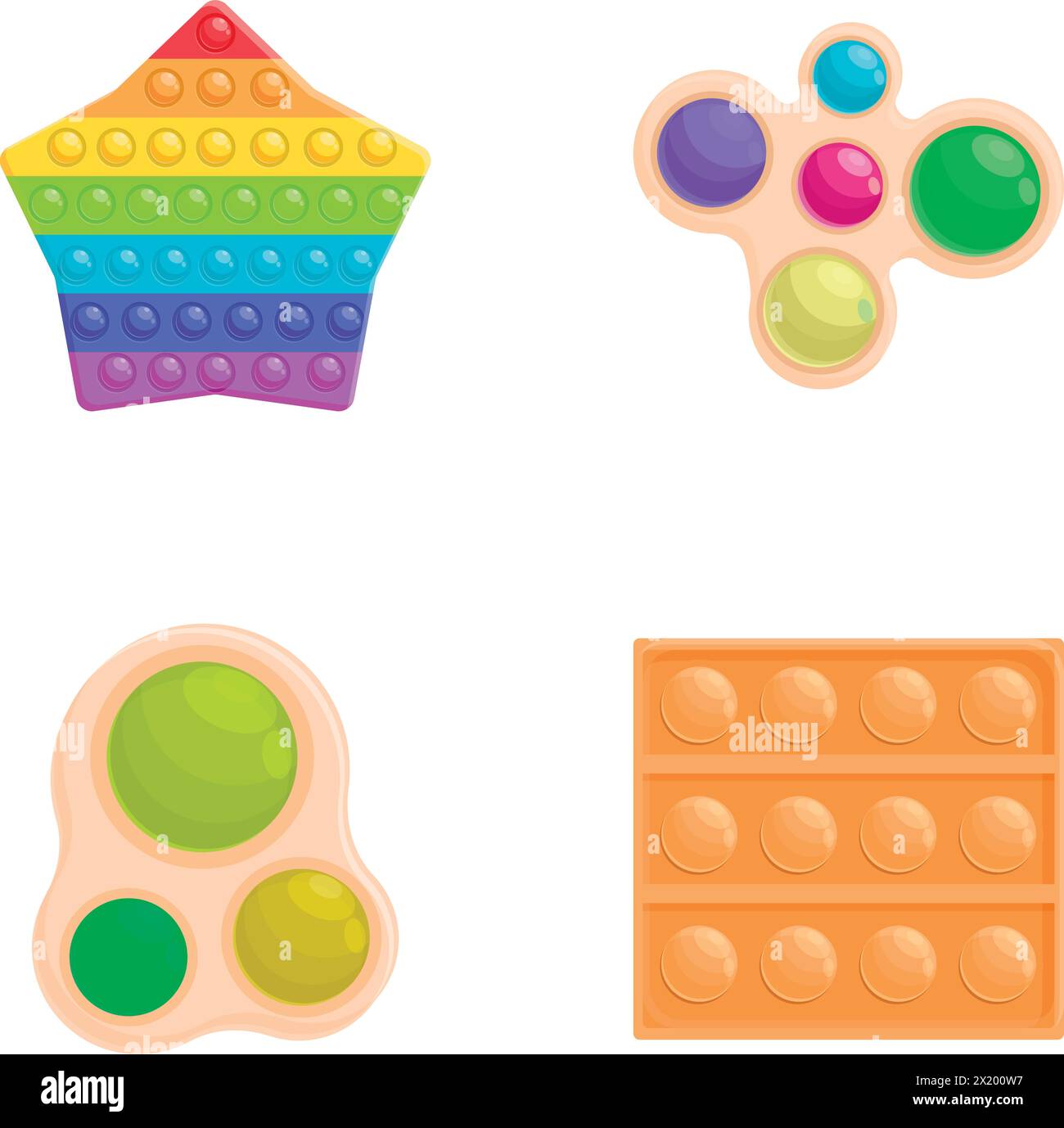 Pop it icons set cartoon vector. Pop it toy of various shape and color ...