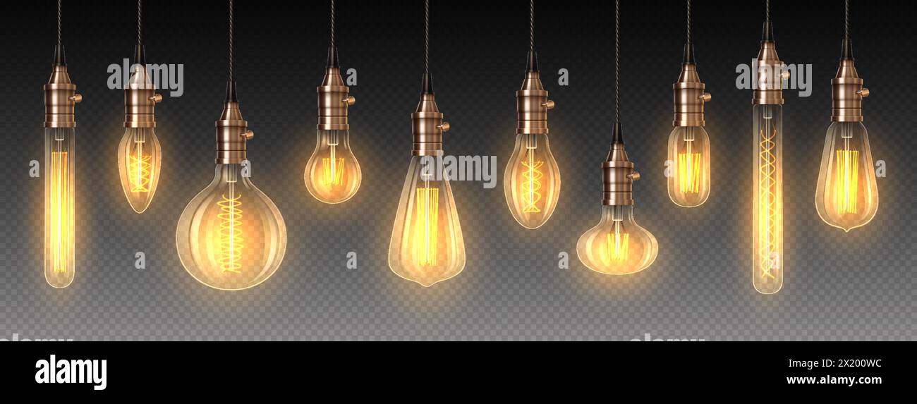 Glowing incandescent lightbulbs 3d realistic vector illustration set ...