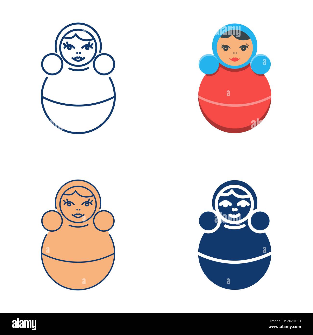 Soviet tumbler toy icon set. Retro roly-poly doll symbol. Vector ...