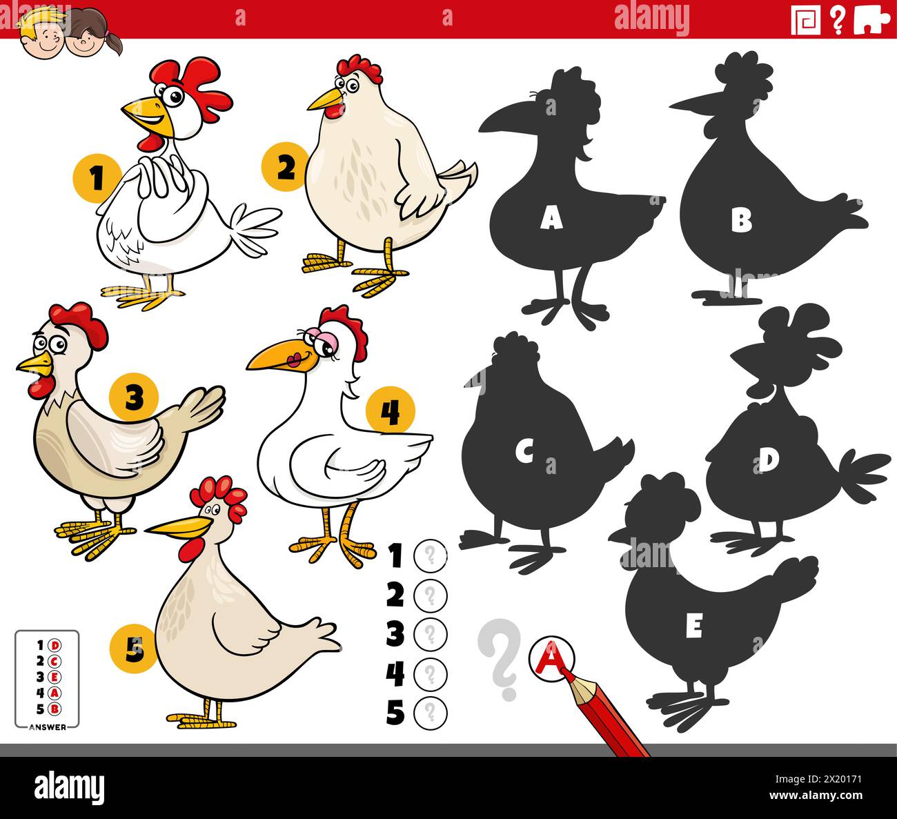Cartoon illustration of finding the right shadows to the pictures ...