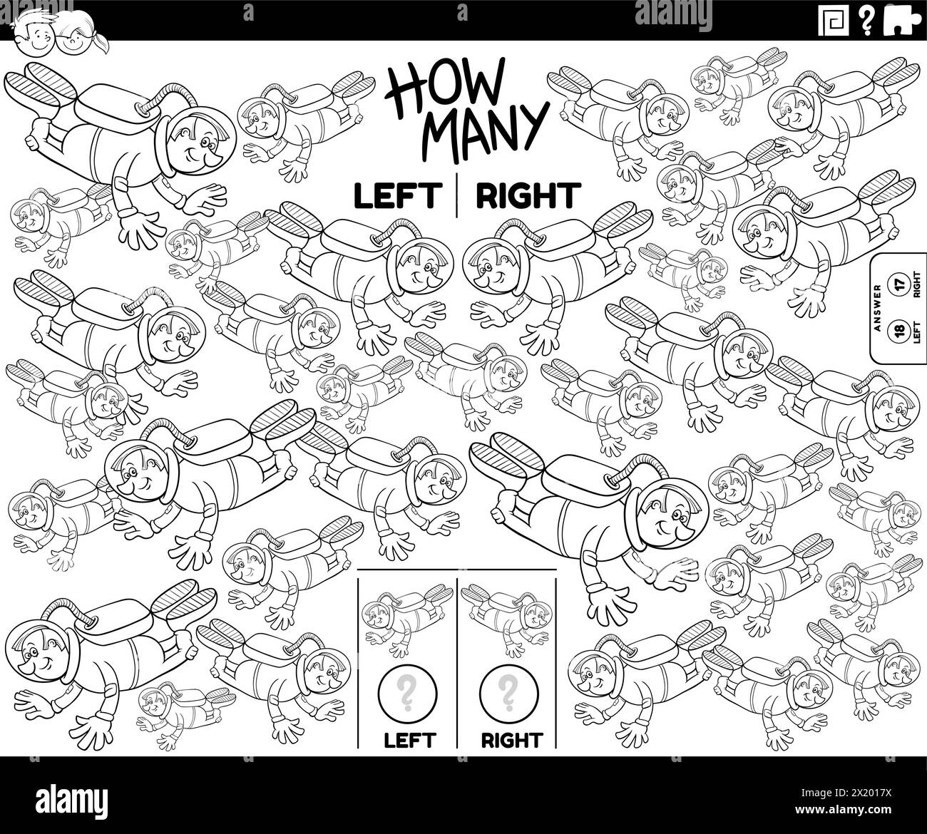 Cartoon illustration of educational game of counting left and right ...