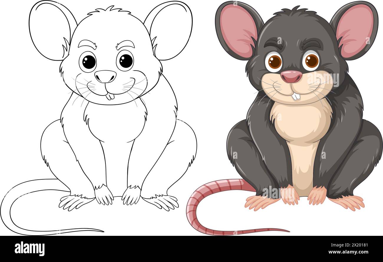 Vector illustration of two cartoon mice, colored and outlined Stock ...