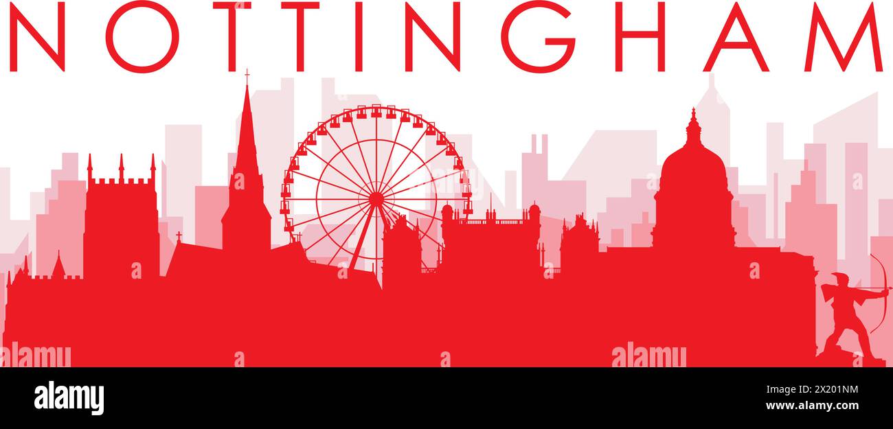 Red panoramic city skyline poster of NOTTINGHAM, UNITED KINGDOM Stock ...