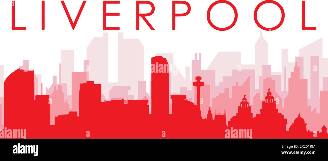 Red panoramic city skyline poster of LIVERPOOL, UNITED KINGDOM Stock ...