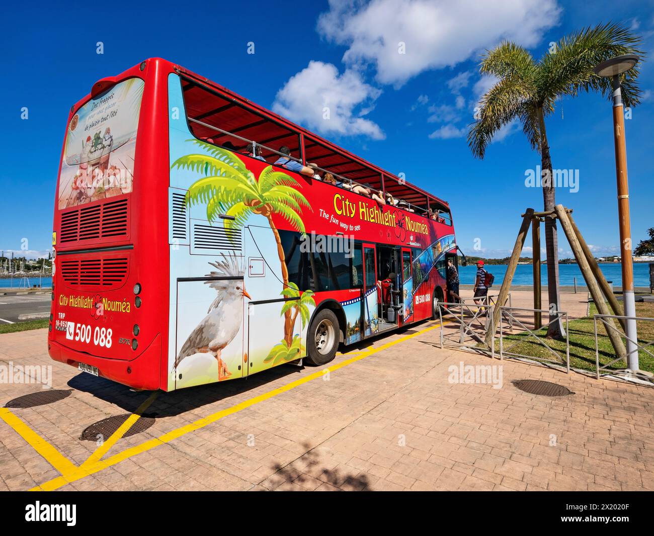 South Pacific Cruise / A Noumea 2 Deckers sightseeing bus waits for ...