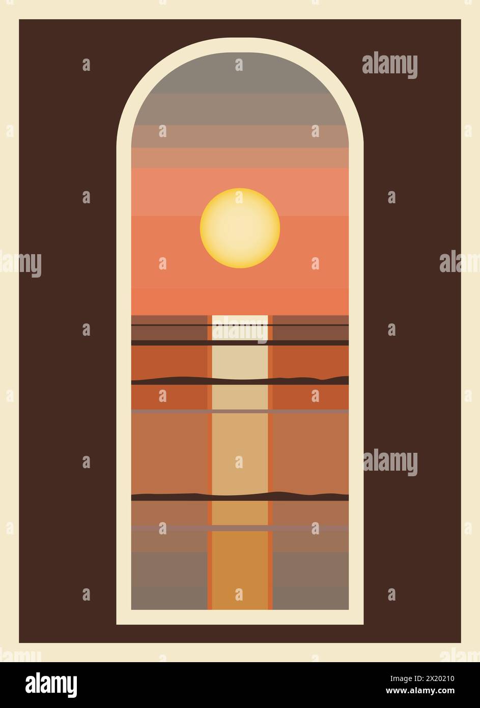 Miami sunrise minimalist modern illustration view. Abstract aesthetic ...