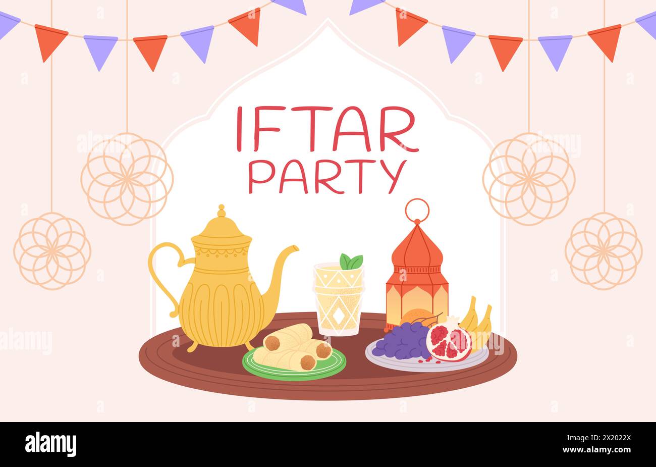 Iftar party dinner. Month of prayer, celebration holy festive. Arabic ...