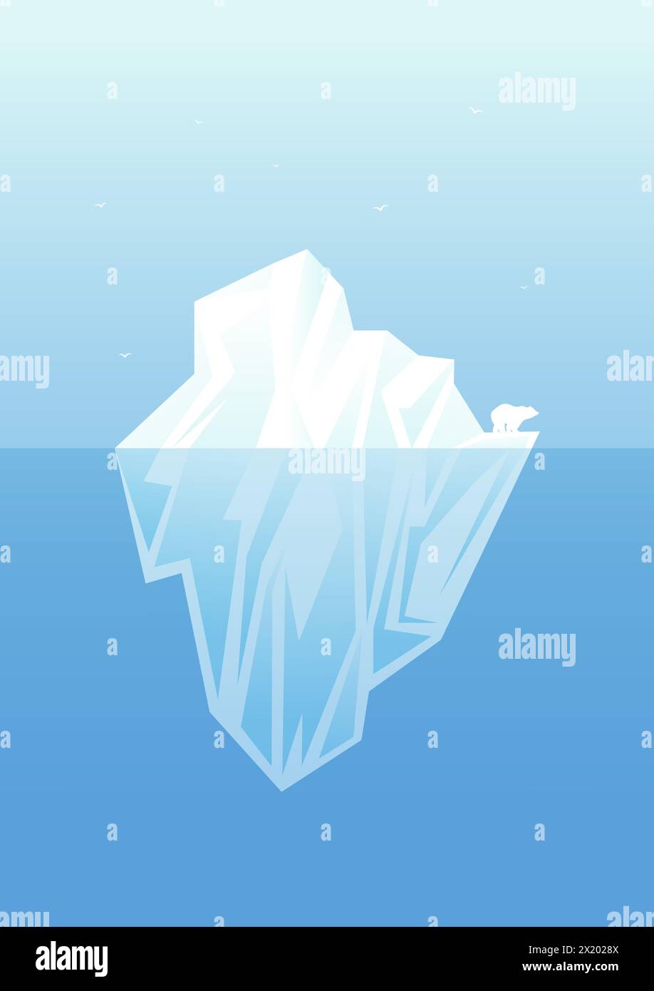 Iceberg floating in ocean with polar bear. Huge white block of ice ...