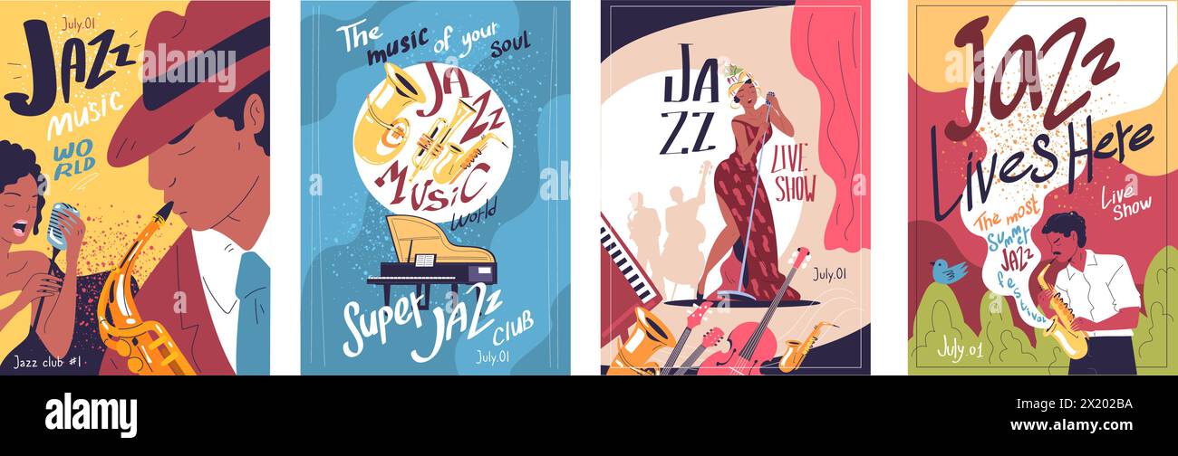 Jazz musicians flyers. Musicians band performance flyer, retro music ...
