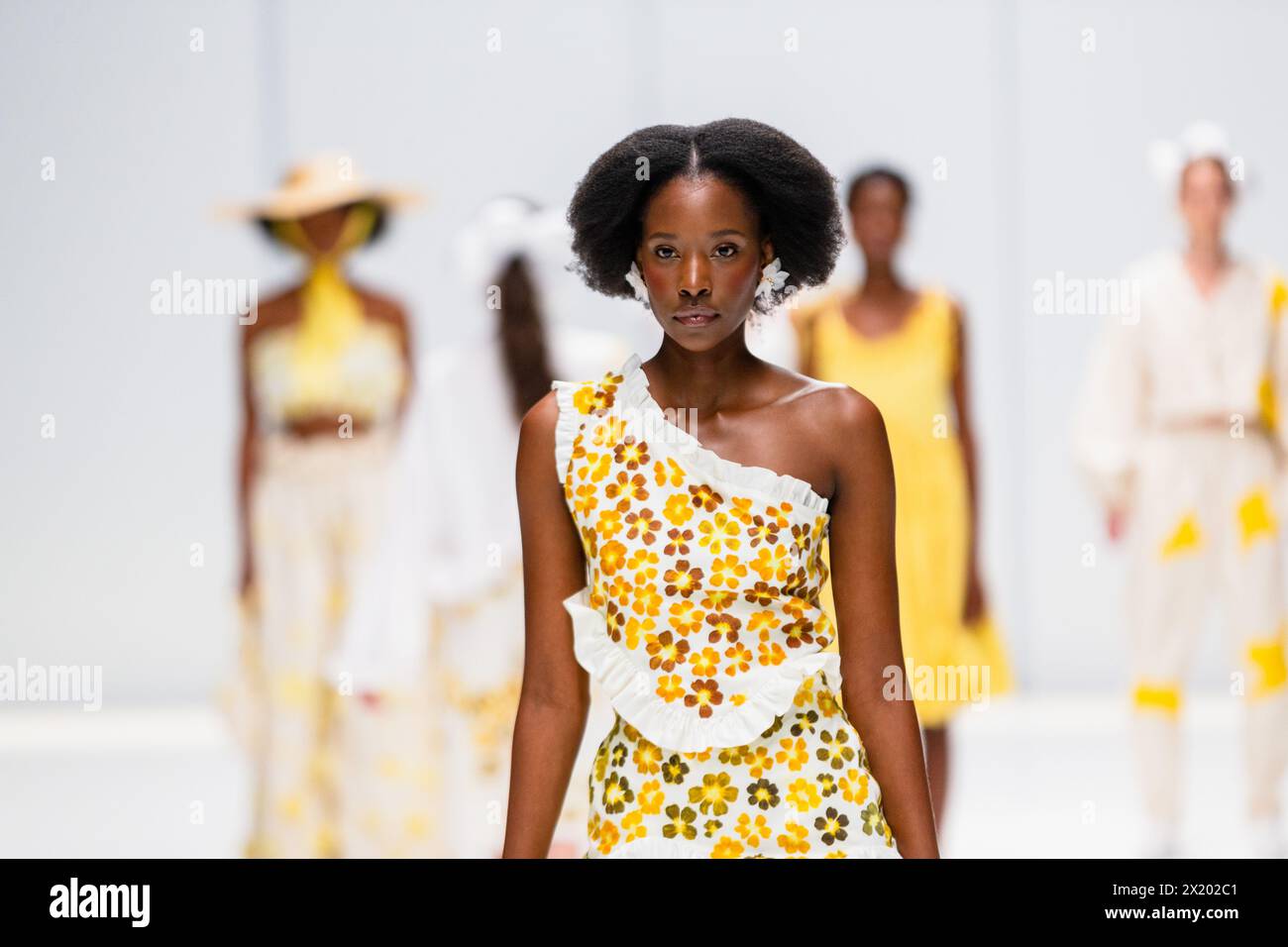 Johannesburg, South Africa. 18th Apr, 2024. Models present creations of ...
