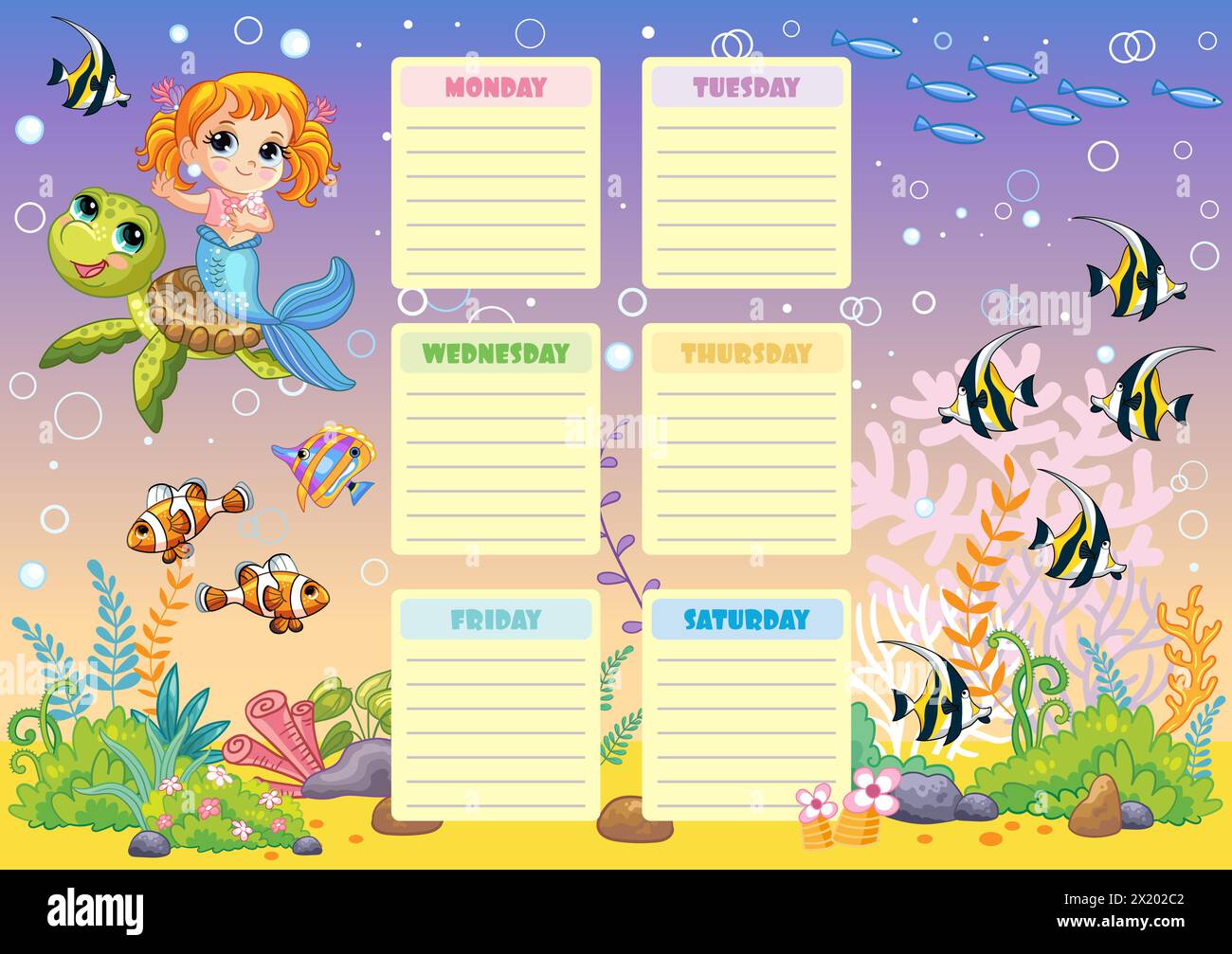 Mermaid stationery weekly planner and daily organizer for kids, Monday ...