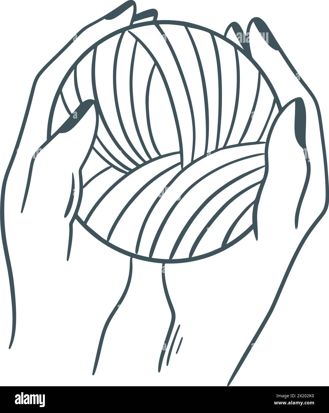 Female hands holding a ball of thread for knitting doodle sketch style ...