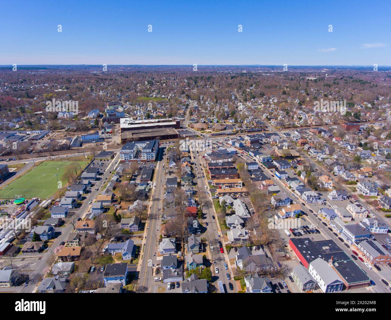 Historic residential house aerial view near Main Street in historic ...