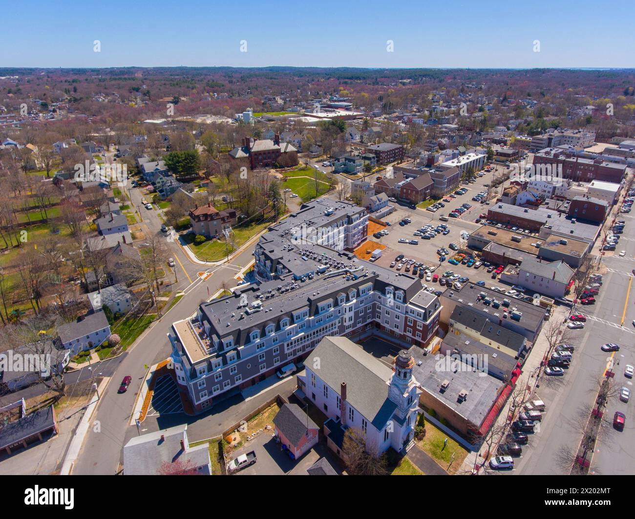 Wakefield historic town center aerial view on Main Street in Wakefield ...