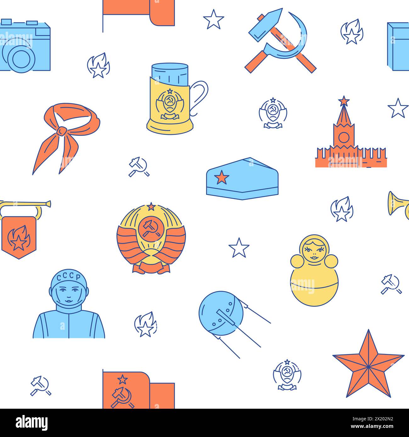 Seamless pattern with Soviet union symbols. Hammer and sickle, USSR ...