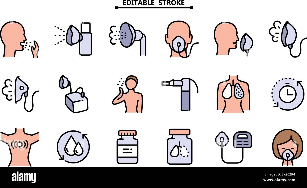 Nebulizer signs collection. Editable stroke. Medical equipment for ...